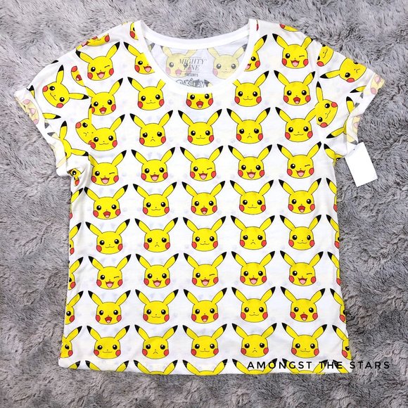 Mighty Fine | Tops | Mighty Fine Pikachu Faces White Crewneck Tshirt ...